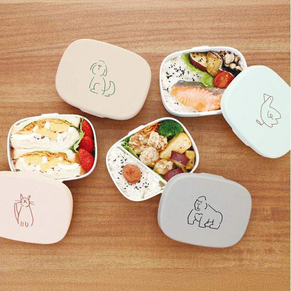 落書きのようなかわいい動物たちのイラストが描かれたランチボックス。側面には動物ごとに連想される食べ物のイラストも。400mlの食べきりサイズで、食事量の少ない女性やお子様のお弁当にぴったりです。蓋は閉めるだけでカチッとロックされるのでランチ...