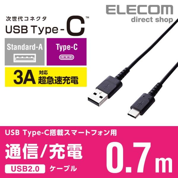 断線に強い高耐久モデル。 USB Standard-A端子を搭載したパソコン・充電器と、USB Type-C端子を搭載したスマートフォンなどの接続ができるUSB2.0ケーブル。関連キーワード：エレコムダイレクトショップ エレコムダイレクト ...