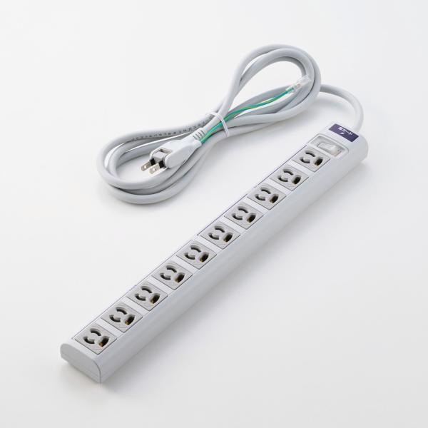 プロジェクターやモニターなどの3ピンプラグ機器を、アダプターなしで接続できる3ピンプラグ対応タップです。抜け止め機能付きの差込口を10口備え、設置に便利な仮固定用マグネット、狭い場所でも配線しやすい2ピンのスイングプラグ、点灯式一括スイッチ...