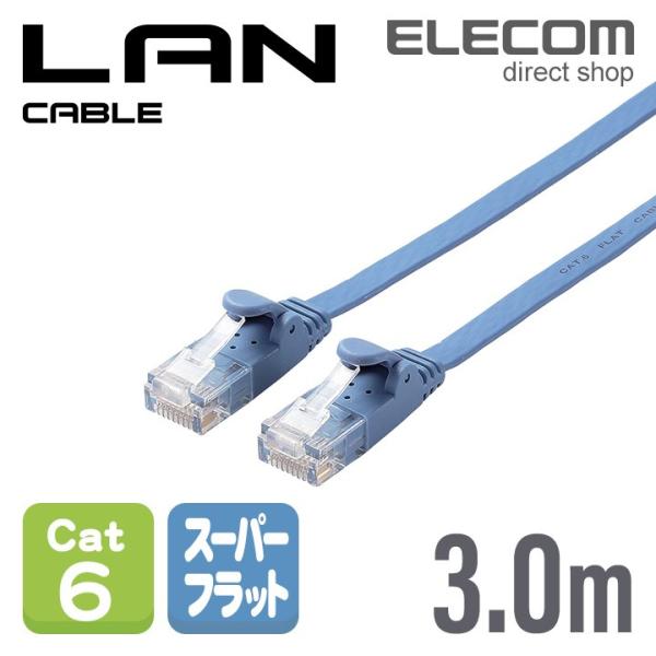 周波数帯域250MHzを保証するギガビット・イーサネットに対応した、Cat6準拠LANケーブルのフラットタイプです。設置場所を選ばない薄さ約1.4mmのフラットケーブルを採用しています。関連キーワード：エレコムダイレクトショップ エレコムダ...