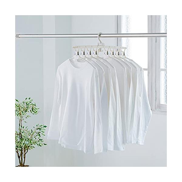 カラー：ホワイト・グレーサイズ：3.連結ハンガー/ハンガースタイル：h.ワンタッチ8連ハンガー特徴1:ワンタッチで取り込めるロック＆フリーアーム機構特徴2:首元を伸ばさず干せる、アーム開閉式特徴3:高い物干し竿に楽に干せる背伸びグリップ付き...