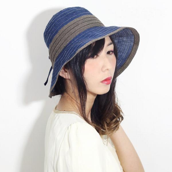 【発売日：2018年03月07日】「 爆買 WEEK 」春・夏の定番といえば！レディライクなつば広ブレードハット。こちらはカラーデニムのグログランリボンをぐるぐると巻き上げた珍しいデザイン。細いボーダーとブレードの切り替えが、どこかレトロな...