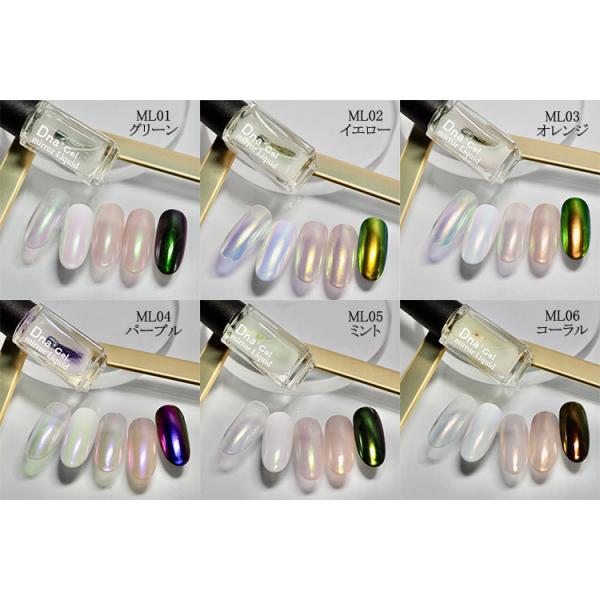 Dna Gel ミラーリキッド mirror Liquid 5ml 【6色よりご選択】 ML01-ML06 ディーナジェル リキッドタイプ ミラーネイル ダストブラシ不要 密着 ネイリスト ネイルアート ネイルデザイン セルフネイル グリー...