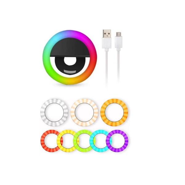 カラフル 自撮り用 リングライト 8パターン発色 自撮りランプ LED夜間照明 写真撮影光補助ライト USB充電 クリップ式 各スマホに対応 セルカライト 自撮りセリングライト インスタ映え セルフィー リングフラッシュライト スマホ用 新...