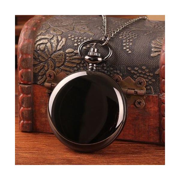 シンプル 懐中時計 クォーツ アナログ時計 ブラック シルバー アラビア数字 新品 送料無料