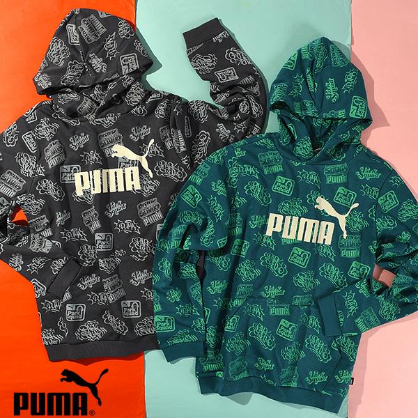 PUMA(プーマ) ESS+ MID 90S AOP フーディースウェット になります。キッズ・ジュニア・子どもスポーツシーンや通学や普段着など幅広く活躍します。本体) 裏毛: コットン 68% ポリエステル (リサイクル) 32%袖口・裾...