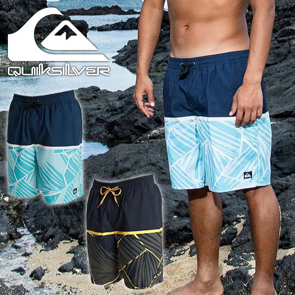 QUIKSILVER（クイックシルバー）EVERYDAY POOLSIDER 19 EQYJV04224 紳士・男性用■DESIGN・幾何学的なトロピカル柄とソリッドカラーを配したパネルデザイン。・ウエストはゴム＋ドローコード仕様。・両サイ...