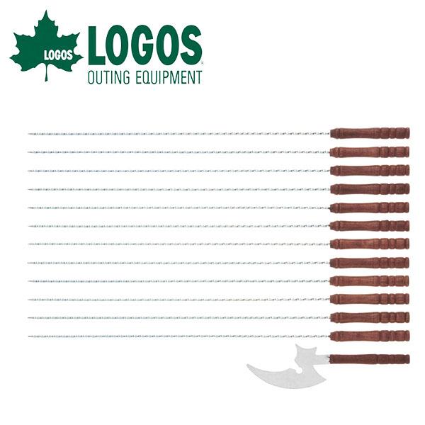 LOGOS ロゴス スキュアセットDX（12pcsプラス）取っ手が木製なので熱くなりにくい！串焼き、姿焼き、野外でのバーベキューの必需品！回転しにくいスクリュー状の串の12本とグリルヘルパー1本（焼けた食材を取り外すのに必要）のセットです。...