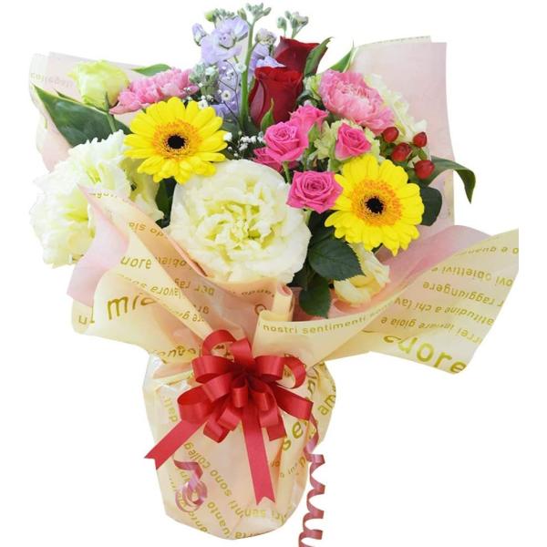 ・商品説明：当店人気のおまかせ花束のスタンディングブーケバージョンです♪そのまま飾れてお手入れも簡単です！・商品サイズ：高さ約23cm×横約17cm・商品について：現在表示されております画像はイメージ画像となります。お花の入荷状況により大き...