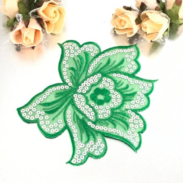 スパンコール モチーフ ワッペン アイロン接着可 バラ アップリケ 新体操 ローズ 衣装モチーフ レオタードモチーフ バトンモチーフ 手芸 衣装 装飾 グリーン