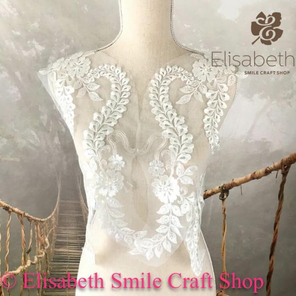 レースモチーフ チュールモチーフ 衣装 装飾 お花 服飾 レオタード バトンモチーフ 新体操 舞台衣装 ステージ衣装 ダンス衣装 社交ダンス フィギア衣装 バレエ衣装 スパンコール付き オフホワイト