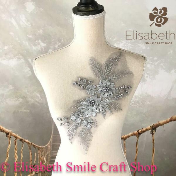 レースモチーフ モチーフ 衣装 バトンモチーフ お花 装飾 服飾 バトントワリング レオタード 新体操 衣装作り バレエ衣装 舞台衣装 ステージ衣装 ダンス衣装 社交ダンス フィギア衣装 花柄 シルバー グレー