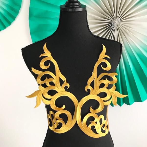 モチーフ ワッペン アイロン用 貼り付け アップリケ ゴールド ハンドメイド パーツ 衣装 レオタード バレエ衣装 舞台衣装 ステージ衣装 ダンス衣装 社交ダンス フィギア衣装