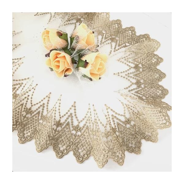 幅広 ゴールド刺繍入り豪華なチュールレースになります。新体操、社交ダンス、バトントワリング、レオタード、ベリーダンス、フィギュアスケート、バレエ衣装、ドレス、ステージ衣装、チュチュの装飾、手作り制作などにお使いいただけます。サイズ：W10c...