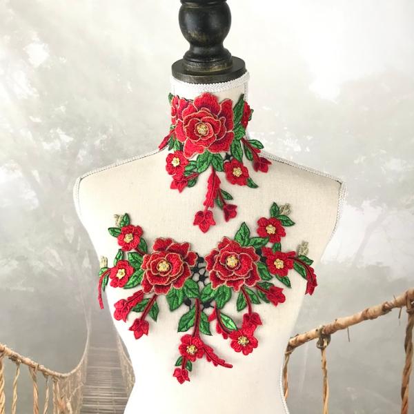 バラモチーフ 薔薇 レッド系 モチーフレース 舞台衣装 ステージ衣装 社交ダンス バトン レオタード モチーフ 衣装 花 レースモチーフ 衣装モチーフ 装飾 お花 ストーン付き ダンス衣装 バトンモチーフ 新体操 バレエ衣装 服飾