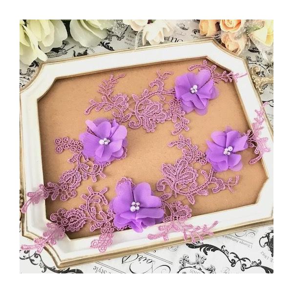 パープルの花とデコレーション付きモチーフセットになります。ヘア飾り、お洋服や子供服などの装飾や、新体操、社交ダンス、ウェディング、バトントワリング、レオタード、チアダンス、フィギュアスケート、バレエ、ドレス、ステージ衣装、ハンドメイド材料な...