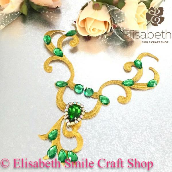 ゴールド レオタード バトン モチーフ ラインストーン ワッペン アイロン用 貼り付け アップリケ ハンドメイド パーツ 衣装 レオタードモチーフ 新体操 バレエ衣装 舞台衣装 ステージ衣装 ダンス衣装 社交ダンス フィギア衣装 グリーンストーン