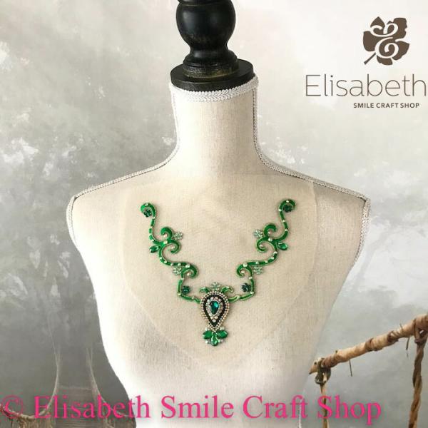 グリーン アップリケ ネックライン モチーフ 衣装 レオタードモチーフ モチーフ 装飾 バトンモチーフ バレエ衣装 舞台衣装 ステージ衣装 ダンス衣装 社交ダンス フィギア衣装