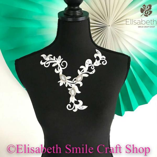 アップリケ ネックライン モチーフ 衣装 刺繍ワッペン レオタードモチーフ アイロンワッペン アイロン接着 アップリケワッペン モチーフ 装飾 新体操 バレエ衣装 舞台衣装 ステージ衣装 ダンス衣装 社交ダンス フィギア衣装 ホワイト