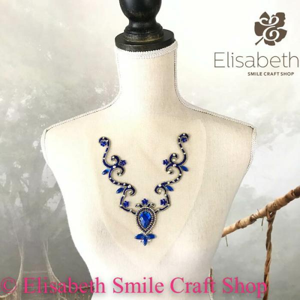 ブルー アップリケ ネックライン モチーフ 衣装 レオタードモチーフ モチーフ 装飾 バトンモチーフ バレエ衣装 舞台衣装 ステージ衣装 ダンス衣装 社交ダンス フィギア衣装