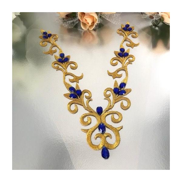 ストーンが美しく輝いている♪チュールにたくさんのアクリルストーンとゴールドのアップリケを施したネックラインモチーフになります。美しいラインできれいなシルエットを実現！衣装、社交ダンス、ベリーダンス、レオタード、バトントワリング、バレエ、新体...