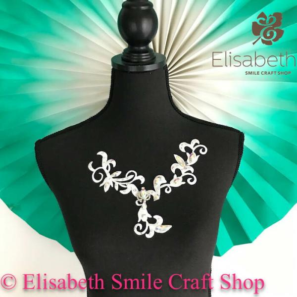 アップリケ ネックライン モチーフ 衣装 刺繍ワッペン レオタードモチーフ アイロンワッペン アイロン接着 アップリケワッペン モチーフ 装飾 新体操 バレエ衣装 舞台衣装 ステージ衣装 ダンス衣装 社交ダンス フィギア衣装 ホワイト