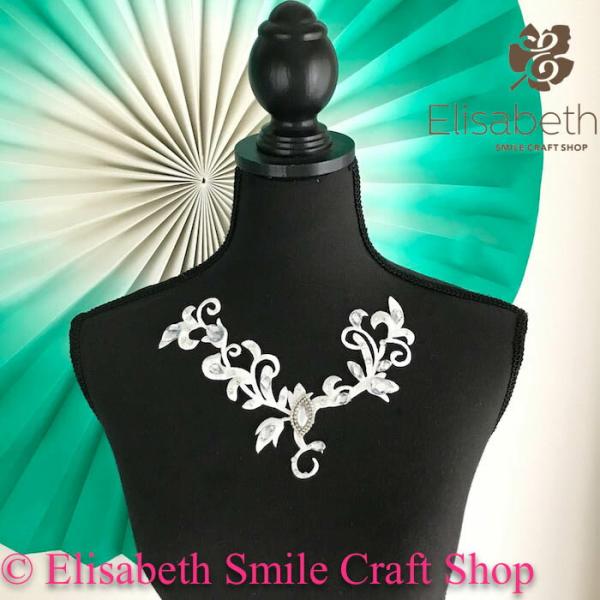 アップリケ ネックライン モチーフ 衣装 刺繍ワッペン レオタードモチーフ アイロンワッペン アイロン接着 アップリケワッペン モチーフ 装飾 新体操 バレエ衣装 舞台衣装 ステージ衣装 ダンス衣装 社交ダンス フィギア衣装 ホワイト