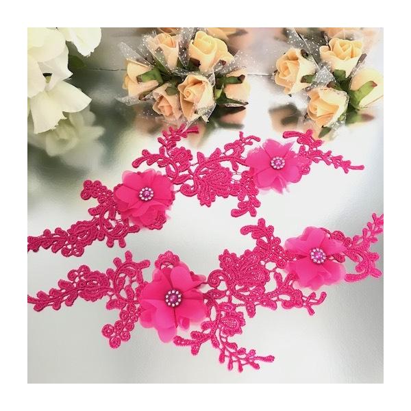 ストーンが付き立体的なお花のモチーフセットです。新体操、社交ダンス、バトントワリング、レオタード、ベリーダンス、フィギュアスケート、バレエ衣装、ドレス、ステージ衣装、ハンドメイド材料などにお使いいただけます。サイズ：H32cm W10cmカ...