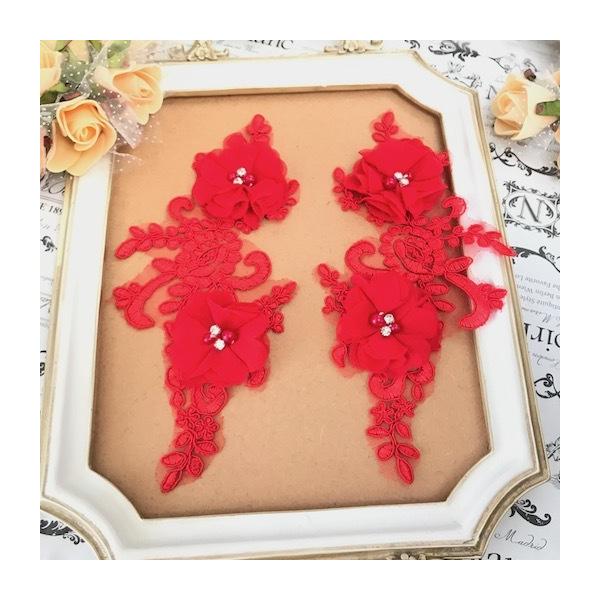 ストーン付きの立体的なお花のモチーフセットです。新体操、社交ダンス、バトントワリング、レオタード、ベリーダンス、フィギュアスケート、バレエ衣装、ドレス、ステージ衣装、ハンドメイド材料などにお使いいただけます。サイズ：H22cm W11cmカ...