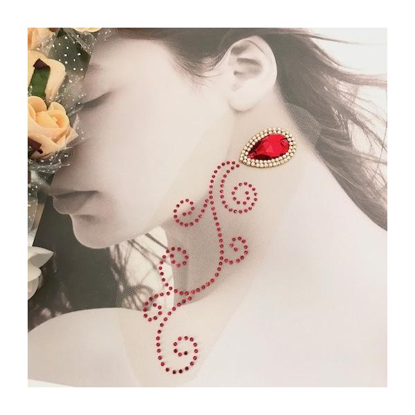 チュールにレッドカラーのストーンを施したモチーフになります。美しいラインできれいなシルエットを実現！新体操、社交ダンス、バトントワリング、レオタード、ベリーダンス、フィギュアスケート、バレエ、ドレス、ステージ衣装、ハンドメイド材料などにお使...