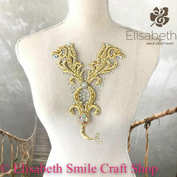 ゴールド アップリケ ネックライン モチーフ 衣装 レオタードモチーフ モチーフ 装飾 バトンモチーフ バレエ衣装 舞台衣装 ステージ衣装 ダンス衣装 社交ダンス フィギア衣装