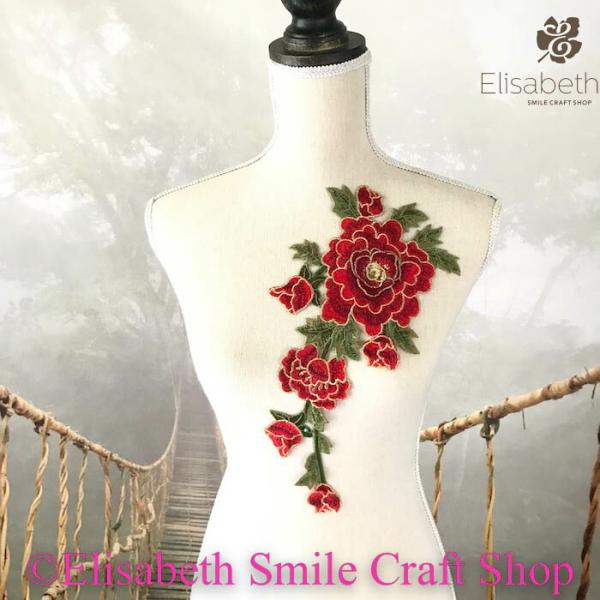 モチーフレース 花柄 薔薇 バトンモチーフ バラ モチーフ レッド グリーン 服飾 レオタードモチーフ 装飾 衣装モチーフ バレエ衣装 チュチュモチーフ 舞台衣装 ステージ衣装 ダンス衣装 社交ダンス フィギア衣装