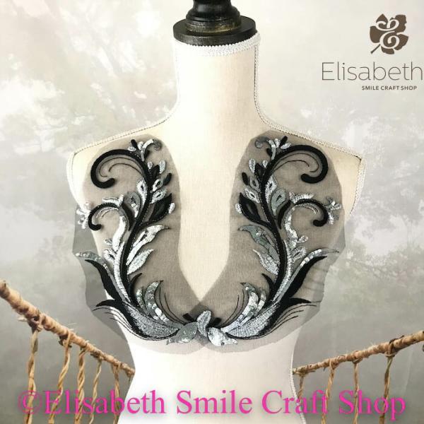 レースモチーフ チュールモチーフ 衣装 装飾 ブラック お花 服飾 レオタード バトンモチーフ 新体操 舞台衣装 ステージ衣装 ダンス衣装 社交ダンス フィギア衣装 バレエ衣装