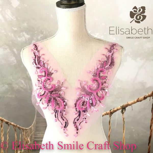 モチーフ ピンク 衣装 モチーフレース ビーズ付き チュールモチーフ 服飾 スパンコール 衣装モチーフ 装飾 ハンドメイド サルサ ルンバ 新体操 バレエ衣装 舞台衣装 ステージ衣装 ダンス衣装 社交ダンス フィギア衣装