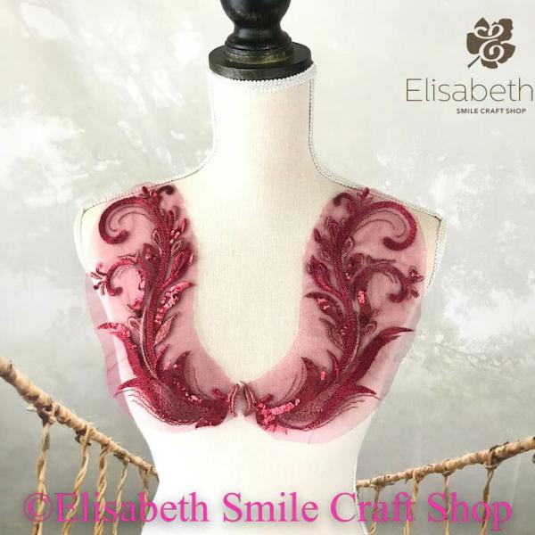 レースモチーフ チュールモチーフ 衣装 装飾 レッド お花 服飾 レオタード バトンモチーフ 新体操 舞台衣装 ステージ衣装 ダンス衣装 社交ダンス フィギア衣装 バレエ衣装