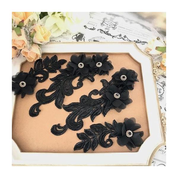 エレガントな立体的な花とアクリルストーン付きのレースモチーフセットです。ダンス、ベリーダンス、レオタード、バトントワリング、バレエ、新体操やフィギュア等の衣装ハンドメイドの制作などにいかがでしょうか。※アイロンタイプではございません。カラー...