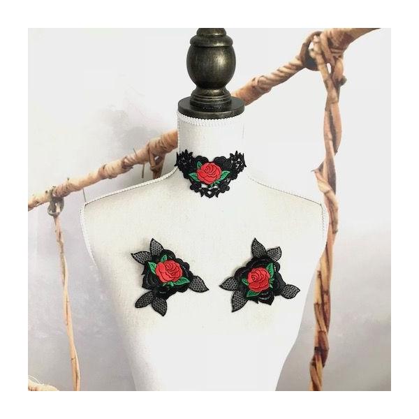 オシャレなバラ付きのレースチョーカーとモチーフセットになります。社交ダンス、バトントワリング、レオタード、ベリーダンス、フィギュアスケート、バレエ、ドレス、ステージ衣装に装飾するとお洒落感がワンランクアップします。チョーカーサイズ：約 H2...