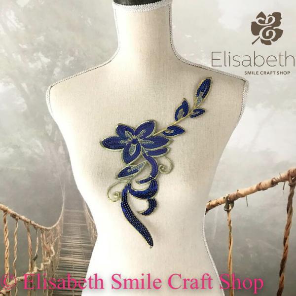 アップリケ アイロン接着 花 ブルー レオタード バトン モチーフ ワッペン アイロン用 貼り付け 衣装作り 装飾 ハンドメイド パーツ 衣装 レオタードモチーフ 新体操 バレエ衣装 舞台衣装 ステージ衣装 ダンス衣装 社交ダンス フィギア衣装