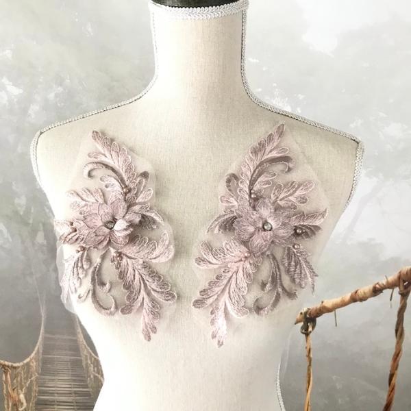 衣装モチーフ レオタードモチーフ チュールモチーフ 新体操 バトンモチーフ 花模様 装飾 チュールモチーフレース 衣装装飾 服飾 ラインストーン付き 舞台衣装 ステージ衣装 ダンス衣装 社交ダンス フィギア衣装 アンティークピンク系