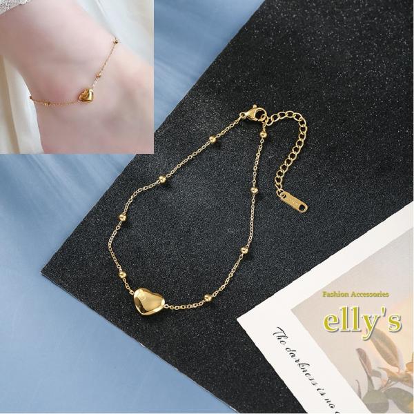 【商品説明】高級感溢れるゴールドカラーのアンクレットです。シンプル＆キレイめアイテムながら、コロッとしたハート型モチーフが、ほどよくカジュアル感も演出してくれます。ゆったりサイズのブレスレットとしてもおすすめです。【カラー】・ゴールド***...