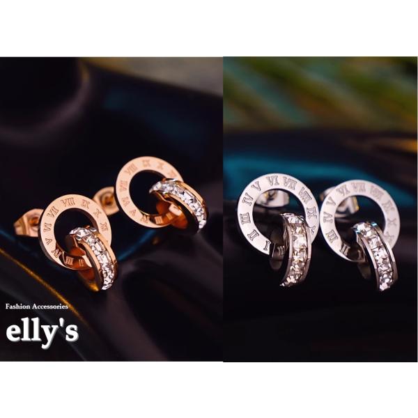 【商品説明】可愛く揺れるお洒落なピアスです。女性らしい華奢な雰囲気でありつつ、ローマ数字ツーリング＆ラインストーンのダブルリングが高級感溢れるアイテム。普段使いはもちろん、フォーマルにも合わせやすいシンプルなデザインが特徴です。【サイズ】・...