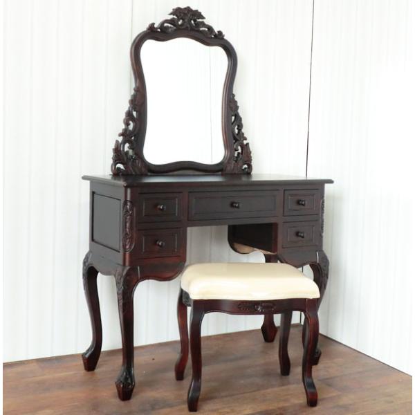 ■商品概要  ネコ脚が優美でエレガントな雰囲気のドレッサー。お化粧タイムはセレブな雰囲気で！■ドレッサーサイズ幅：92.0　奥行：41.5　高さ：146.0■スツールサイズ幅：44.5　奥行：32.5　高さ：45.0■材質天然木／ウレタン塗...