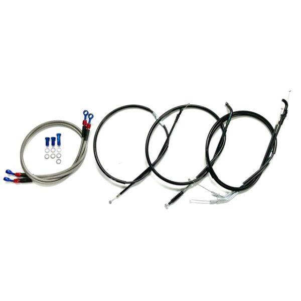 ■アップハンワイヤーセット【Bkit　1set】■カワサキ　ゼファー400〜ゼファーχ 【全年式共通】■セット内容ブラックワイヤーセットメッシュブレーキホース　2本■長さは純正長と『同じ長さから35cmロング』まで選べます必要なものにチェッ...