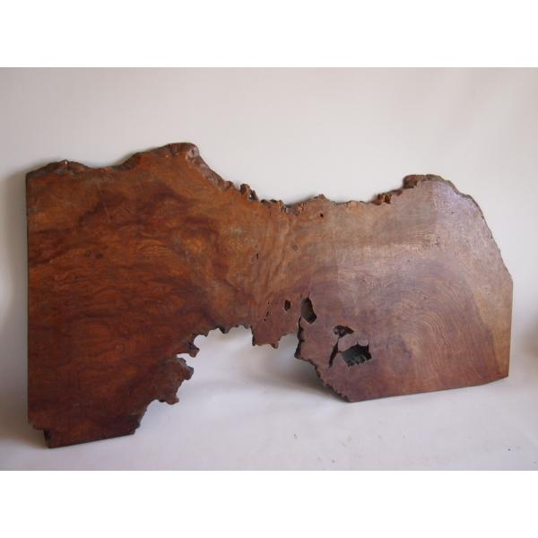 時代のある桑の木の敷板です。時代を経た落ち着きのある艶やかな光沢を放ち味わい深い貴重な板材で変化に富んだ様々な幽玄な木目を呈し故意に選定された荒々しい部位が用いられています。盆栽や壷など敷板としては勿論店頭看板などにも利用できそうな芸術性の...