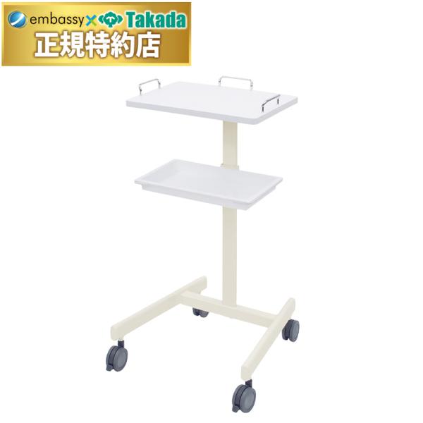 シンプルな機能性と操作性を追究した高さ固定式のナースカート。取り外しが可能で衛生的なトレー1個付き。3面ガード付き白色天板。直径7.5cm双輪キャスターを採用。簡単固定4ヵ所ストッパー付き。