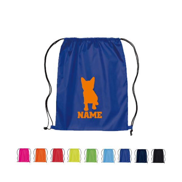 名入れランドリーバッグとは？ポリエステルのナップサック（リュックサック）。職業別のシルエットにお名前が入れられるので、部活のチーム名や学校名を入れたり、同好会などの名称を入れたりとさまざまな使い方が考えられ、とても人気の高い商品です。