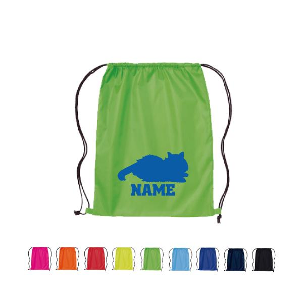 名入れランドリーバッグとは？ポリエステルのナップサック（リュックサック）。職業別のシルエットにお名前が入れられるので、部活のチーム名や学校名を入れたり、同好会などの名称を入れたりとさまざまな使い方が考えられ、とても人気の高い商品です。