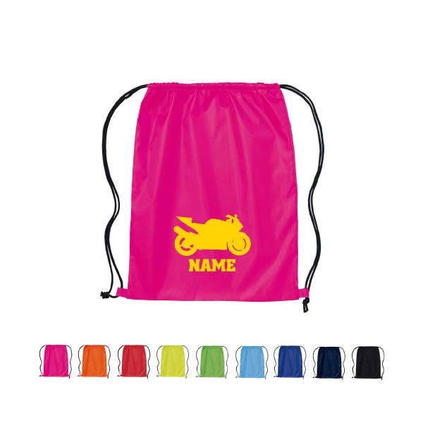 名入れランドリーバッグとは？ポリエステルのナップサック（リュックサック）。職業別のシルエットにお名前が入れられるので、部活のチーム名や学校名を入れたり、同好会などの名称を入れたりとさまざまな使い方が考えられ、とても人気の高い商品です。