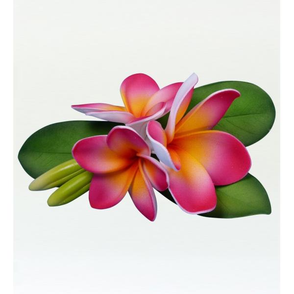 プルメリアの3連ヘアクリップはちょうど良い大きさで舞台等でおすすめです。ホイケにも練習のアクセントにも使用できます。 （小物・アクセサリー・グッズ等 2個以上のご注文の場合、梱包はまとめさせていただきます。）※手作りですので１つ１つ多少違い...
