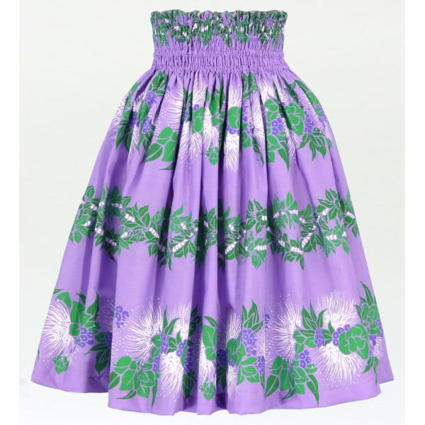 ハワイより直輸入のT/C ポリコットンハワイアンファブリックを高品質な自社工場で縫製。レフアプリントの73cm丈パウスカートです。(柄の出方は異なる場合がございます。) スカート丈：73cm（ゴム入れ前75cm）適応ヌード寸法：ウエスト59...